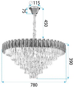 Toolight Toolight, závěsné křišťálové svítidlo 80cm, 12xE14, G061-CP, zlatá, OSW-08995
