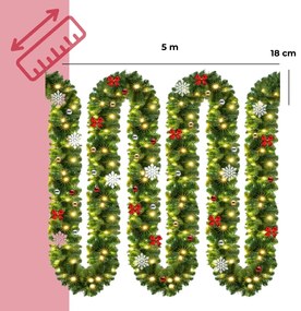 Jurhan Vánoční girlanda ANDREA s osvětlením, zdobená, 5m, zelená