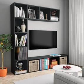 3dílná TV skříňka a knihovna černá 180 x 30 x 180 cm