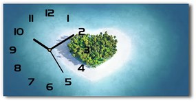 Wallmuralia Skleněné hodiny na stěnu Ostrov tvar srdce 60x30 cm