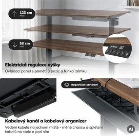 Elektrický stůl s regulací výšky ergonomický antracitový/ořech,1600x800 mm: ARIA