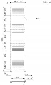 Erga Basic, topné těleso 1200x300 mm, 336 W, černá, ERG-LAV-BASIC-12030-BK