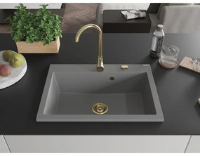 Mexen Elix, 1-korový granitový dřez 700 x 500 mm, šedá, zlatý sifon, 6526701005-71-G