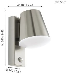 Eglo 97453 - Venkovní nástěnné svítidlo se senzorem CALDIERO 1xE27/10W/230V IP44