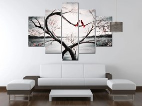 Gario Obraz s hodinami Ptačí láska - 5 dílný Rozměry: 150 x 105 cm