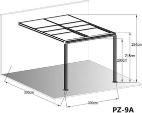 Hliníková pergola BestBerg PZ-9A / 9 m² / antracit/šedá