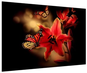 Obraz lilie s motýlem (90x60 cm)