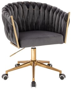 LuxuryForm DESIGN Otočná židle NORDEN VELUR na zlaté podstavě s kolečky - tmavě šedá