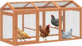 PawHut kurník a výběh 156 x 70,5 x 84 cm s bidýlkem a dvojími dveřmi, dřevo+kov, venkovní výběh pro 4 slepice | Aosom