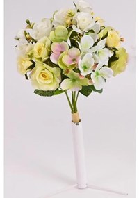 kytice mini růže, hortenzie 35 cm bílo žlutá - 35 cm