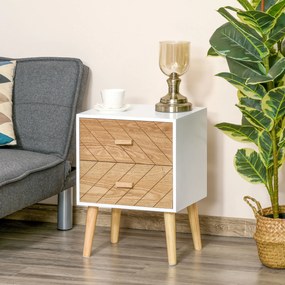 HOMCOM Noční stolek s 2 zásuvkami a zvýšenými nohami do ložnice 40x30x55,5 cm Bílý a přírodní