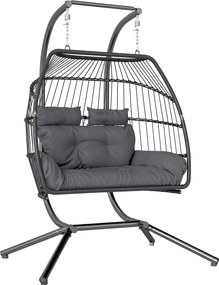 Outsunny závěsné křeslo s skládacím stojanem, závěsný košík s polštářem, ergonomické houpací křeslo z poly ratanového materiálu pro 2 osoby, závěsné k