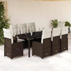 9dílný zahradní bistro set s poduškami hnědý polyratan 3277071