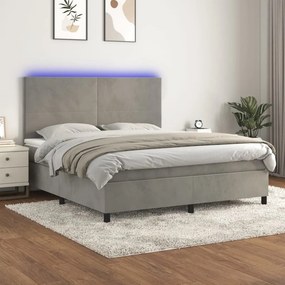Box spring postel s matrací a LED světle šedá 160x200 cm samet 3136011