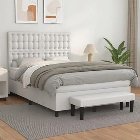 Box Spring Postel S Matrací Umělá Kůže Bílá tlačítka 140 x 200 cm