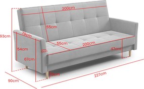 Eka Rozkládací pohovka KARA, 227 cm Výběr nohou: Bílé, Barva látky: Mintová (Kronos 47)