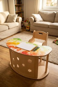 Multifunkční Montessori houpačka a stolek 4v1 - duhové bublinky