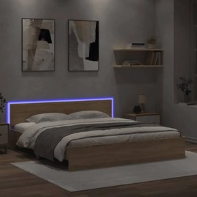 vidaXL Rám postele s čelem a LED osvětlením dub sonoma 200 x 200 cm