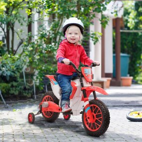 HOMCOM Dětská Elektrická Motorka 12V s 2 Odnímatelnými Stabilizátory pro Děti od 3 Let PP Kovová Červená+Bílá 106,5 x 51,5 x 68 cm