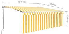 vidaXL Marketos Ručně zatahovací markýza s roletou a LED 4 x 3 m žlutobílá