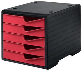 Třídící box, 5 zásuvek, černá/červená