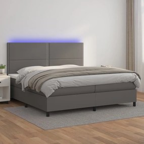 Box spring postel s matrací a LED šedá 200x200 cm umělá kůže