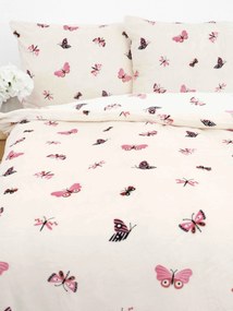 MK Lůžkoviny Prodloužené mikroplyšové povlečení Exclusive - Motýlci béžové 140 × 220 cm, 70 x 90 cm