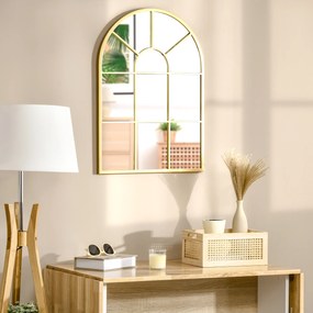 HOMCOM Nástěnné zrcadlo 70x50cm Zrcadlo do okna s kovovým rámem Závěsné zrcadlo do předsíně a dekorace Celoplošné zrcadlo ve zlaté barvě | Aosom.de