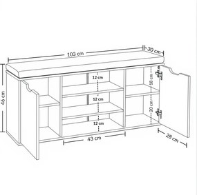 Botník hnědý se sedákem PORTA, 103 x 30 x 46 cm