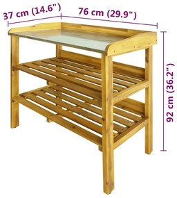 vidaXL Marketos Přesazovací stolek se 2 policemi masivní akácie a zinek