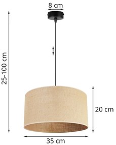 Závěsné svítidlo JUTA, 1x jutové stínítko, (výběr ze 2 barev konstrukce), (fi 35cm)
