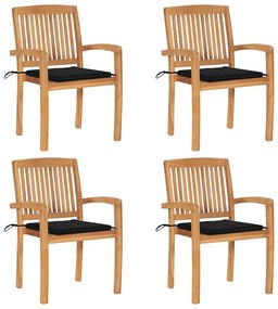 Stohovatelné zahradní židle s poduškami 4 ks masivní teak 3073217