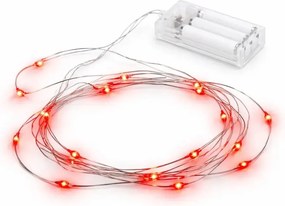 LED světýlka na baterie, kapičky, 2,30 m, červená, 20 diod, drátek, IP20 interiér, 3 × AA