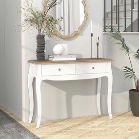 HOMCOM Zrcadlový stolek do předsíně s 2 zásuvkami v francouzském stylu pro chodbu, ložnici a obývací pokoj 100x35x76,5 cm Bílá a tmavě hnědá