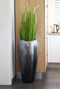 Exkluzivní květináč DELUXE, sklolaminát, výška 81 cm, černo/stříbrný lesk
