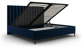 Tmavě modrá čalouněná dvoulůžková postel s úložným prostorem s roštem 180x200 cm Casey – Mazzini Beds