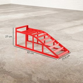 HOMCOM Sada 2 ramp pro přístup k automobilům, ocelová zvedací ramp, protiskluzová, pro údržbu a opravy vozidla, pro garáže, domy, dílny, červená