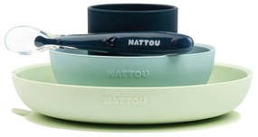 NATTOU Set jídelní silikonový 4 ks zeleno-modrý bez BPA