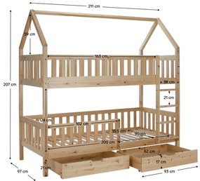 Kondela Montessori patrová postel, přírodní, VENITA TYP 2