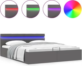 Rám postele LED s úložným prostorem šedý umělá kůže 160x200 cm 285556