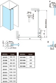Polysan Esca Black Matt sprchová zástěna 140 x 210 cm jednodílná k instalaci ke stěně černá sklo čiré ES1014-02