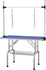 Výškově nastavitelný stůl PawHut se skládacím spodním košem pro psy, nerezová ocel, modrý, 107x60x170cm, ideální pro úpravu psů