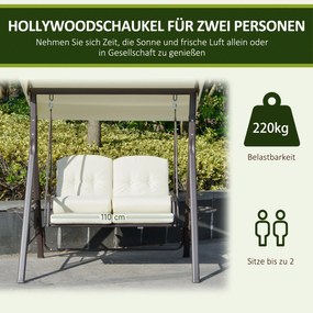Zahradní houpačka Outsunny Hollywood pro 2 osoby se sluneční stříškou, polštáři a podnosem, kovový rám, polyesterový potah, béžová barva, 162x118x173…