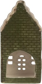Tmavě zelený keramický domek na čajovou svíčku Lamont - 7*7*14 cm
