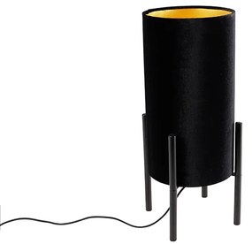 Designová stolní lampa černé velurové odstín černé se zlatem - Rich