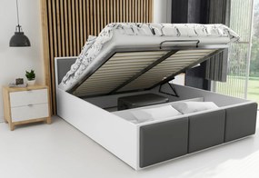 Expedo Čalouněná postel SANTOS, 140x200, bílá/trinity 15 - šedá + kovový rošt + matrace