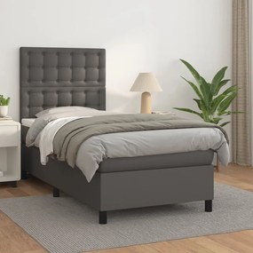 Box spring postel s matrací šedá 90x190 cm umělá kůže