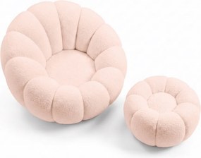 Designové křeslo BLOOM s taburetem, světle růžová