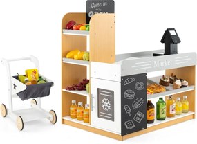 Costway Realistický dětský supermarket s nákupním košíkem dřevěný obchod