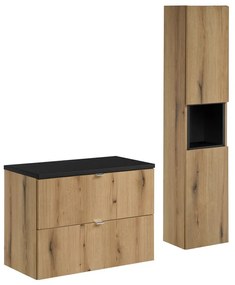 Koupelnová sestava Nova Oak I s deskou a skříňkami 80 cm dub evoke/černá